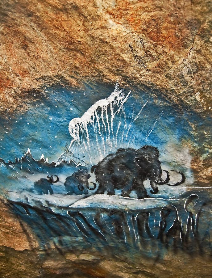 Old Cave Painting Of Mammoth Family Stock Image - Image: 22473677