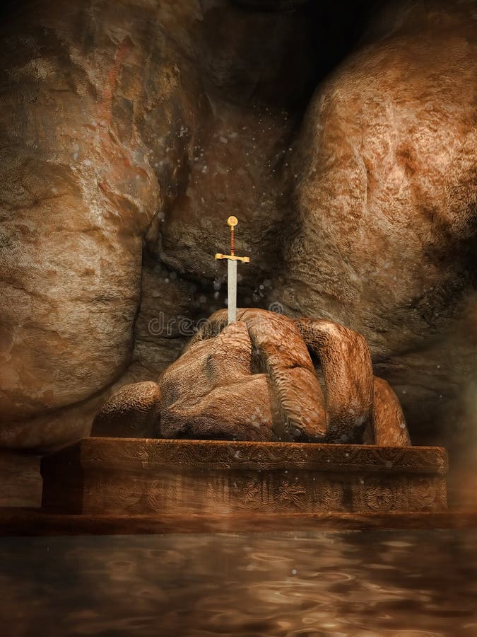 Old cave with a sword stock illustration. Illustration of water - 40279932
