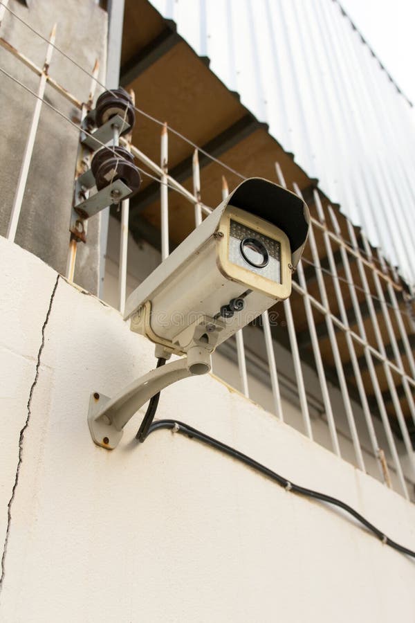 The Old CCTV Security Camera Operating Long Time Stock Photo - Image of ...