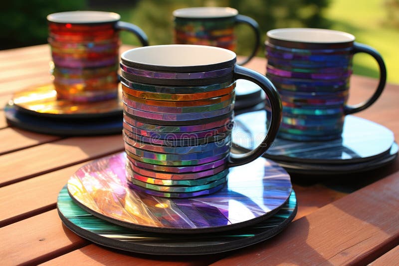 Old Cds Repurposed As Coasters for Coffee Mugs Stock Image - Image of ...