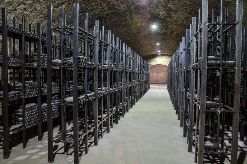 Old Cellar Full of Dusty Aging Bottles of Wine on Rack Stock Photo ...