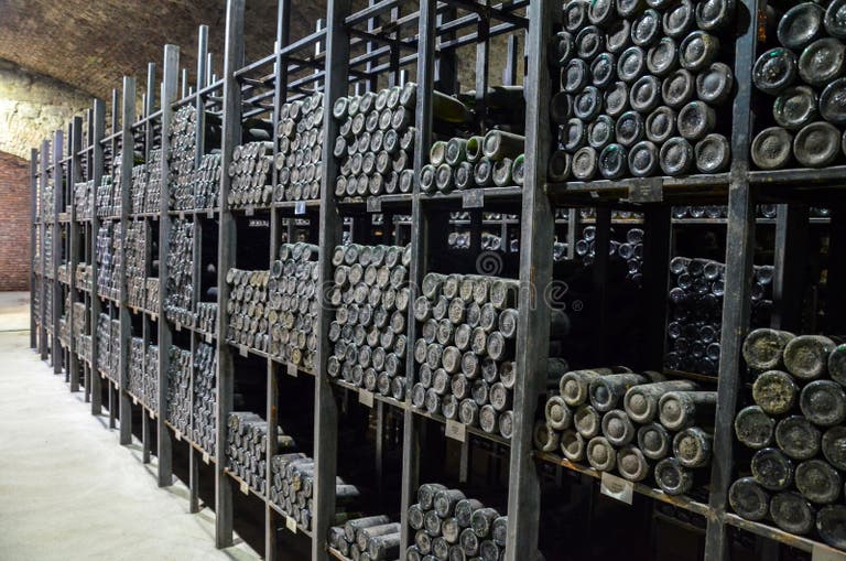 Old Cellar Full of Dusty Aging Bottles of Wine on Rack Stock Image ...