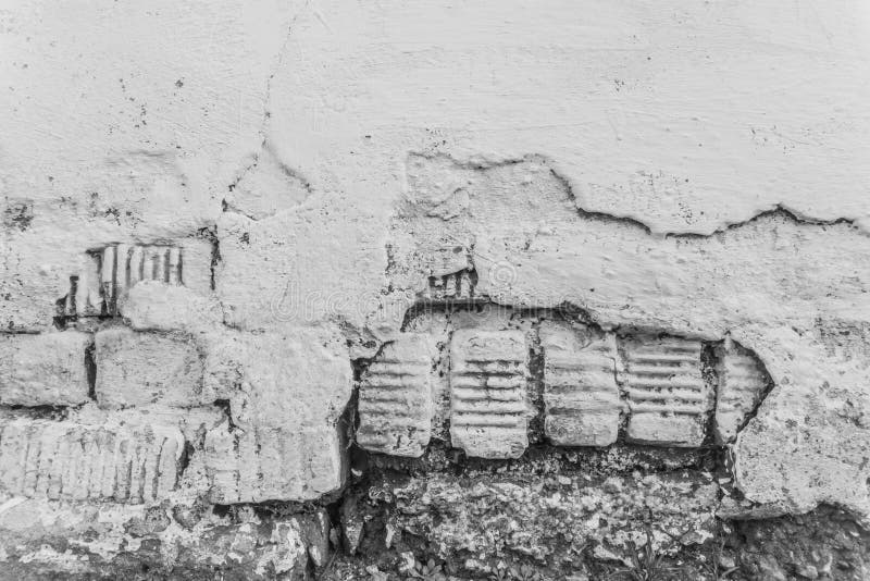 Old Cement White Wall and Ruined Texture Brick Worn Facade Damage ...