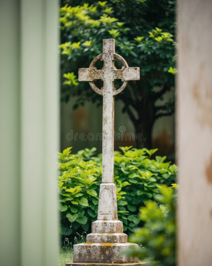 Old Cemetery Cross with Lush Green Surroundings. Stock Photo - Image of ...