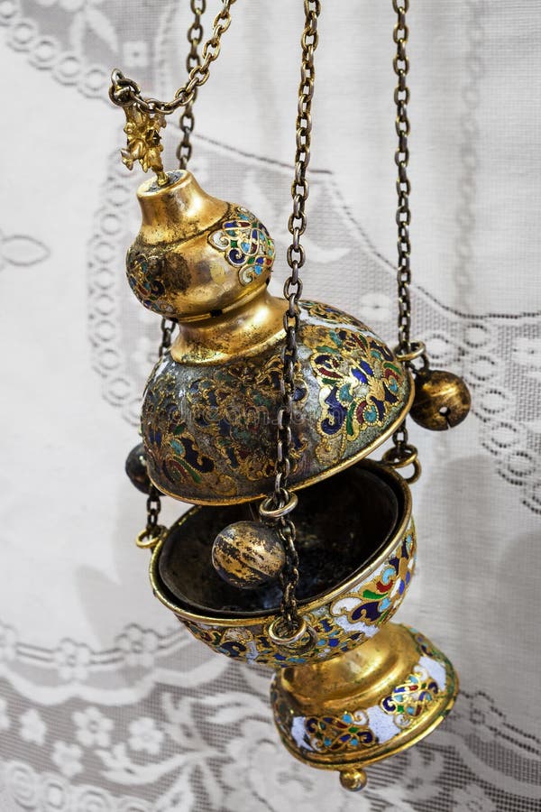 Brass Thurible Liturgy Censer with Burning Incense in it Stock Image ...