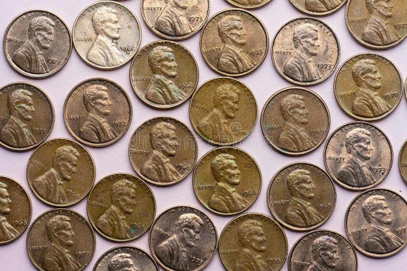 Old Cent Coins on Purple Background.. Stock Photo - Image of isolated ...