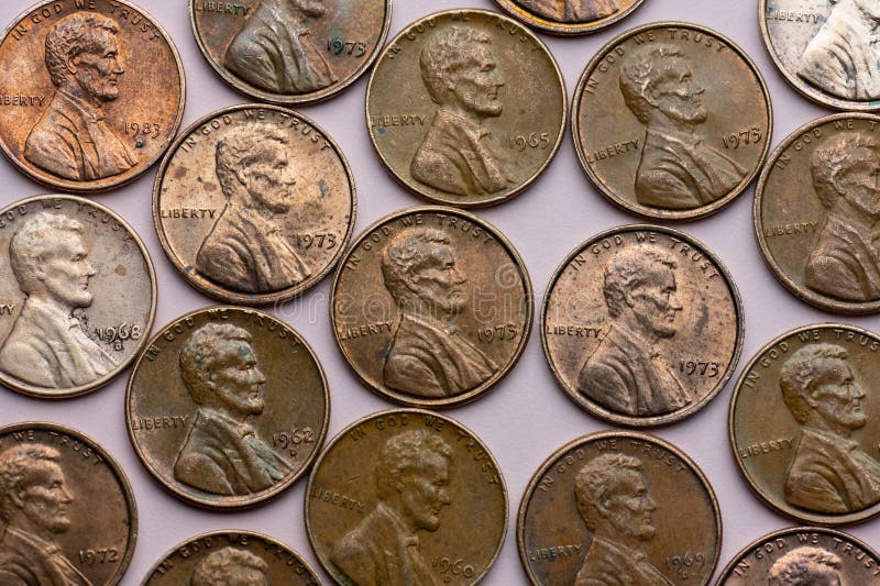 Old Cent Coins on Purple Background.. Stock Image - Image of banking ...