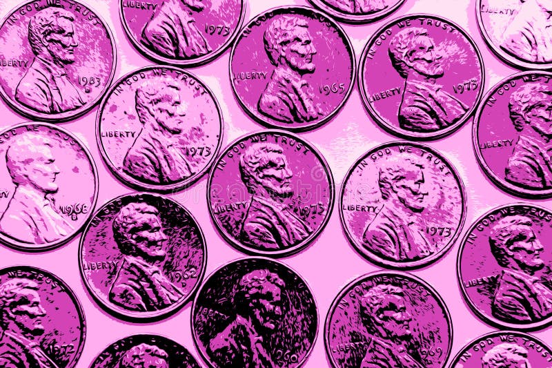 Old Cent Coins on Purple Background.. Stock Image - Image of investment ...