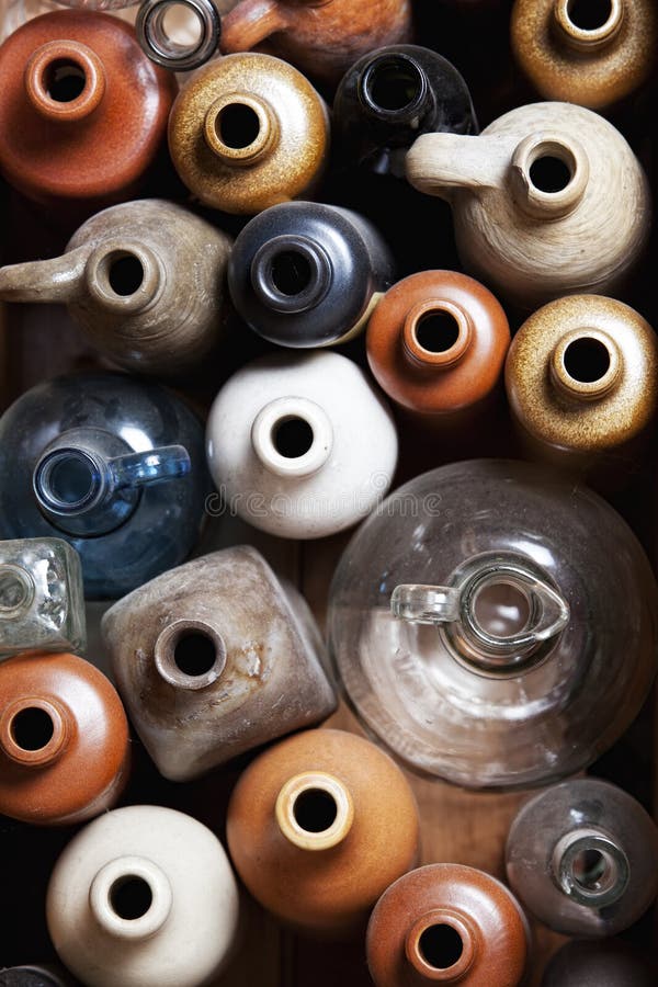 Old Ceramic and Glass Bottles. Stock Image - Image of antique, wine ...