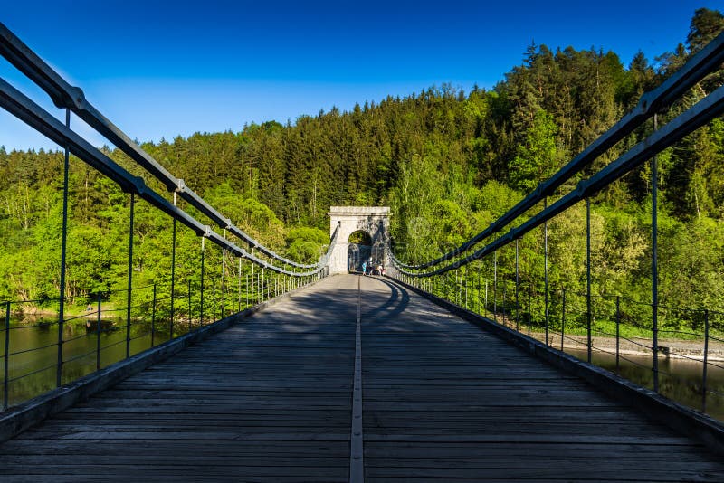 Old Chain Bridge in the Czech Town Stadlec. Stock Image - Image of ...