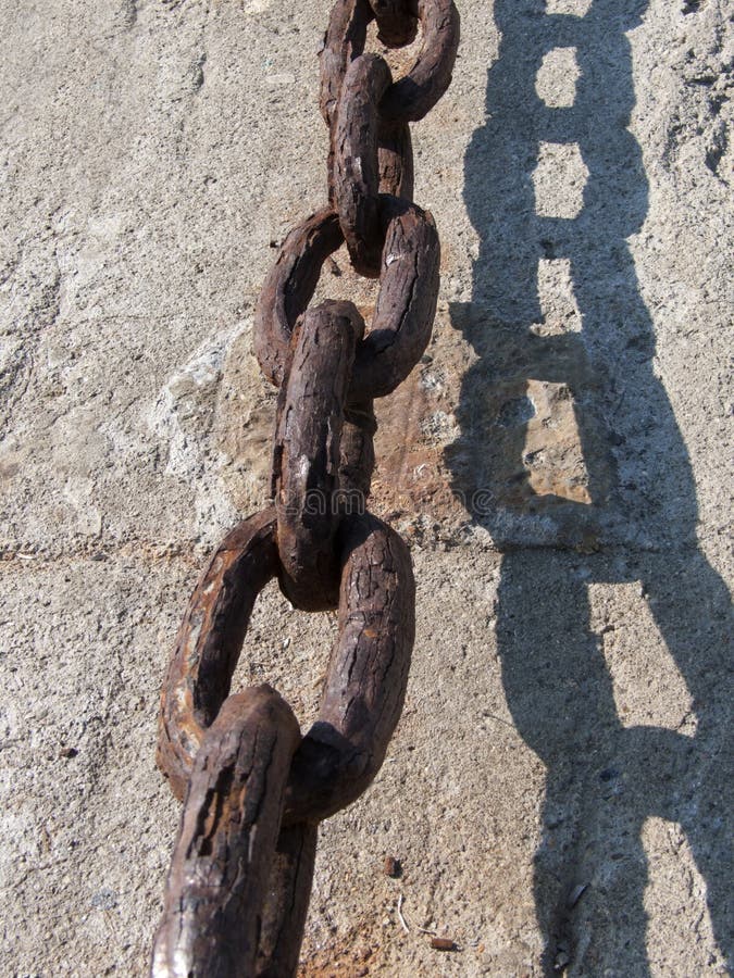 Old chain on wall at docks stock image. Image of chain - 68388399
