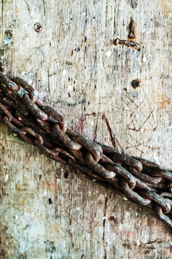 Old Chain with Wood Together . Stock Photo - Image of large, chain ...