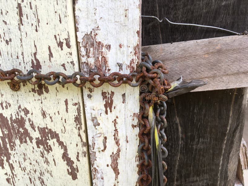 Old chain on wood wall stock photo. Image of dirty, wood - 116441920