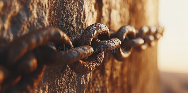 Old Chains Hanging on a Worn-out Metal Barrier. Stock Photo - Image of ...
