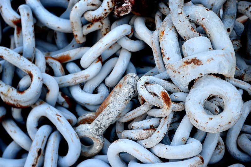 Old Chains with Rusty at the Harbour. Stock Image - Image of ...