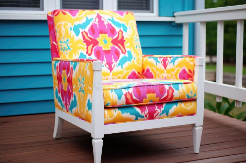 An Old Chair Repainted and Reupholstered in Bright Fabric Stock Photo ...