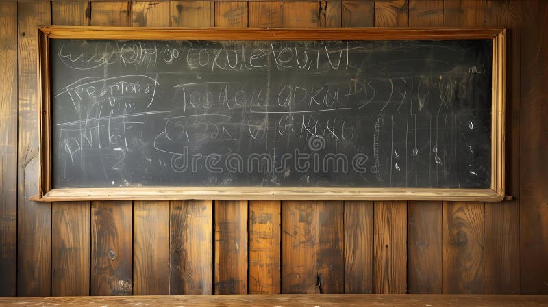 Vintage Wooden Framed Chalkboard in a Rustic Classroom Setting. Empty ...