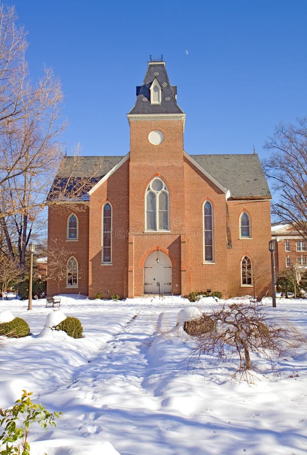 Old Chapel on a College Campus in Winter Vertical Stock Photo - Image ...