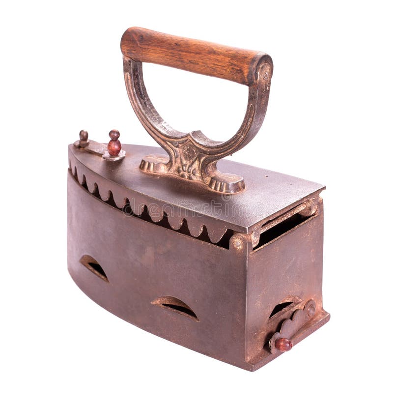 Old Charcoal Iron Isolated Back View Stock Image - Image of laundry ...