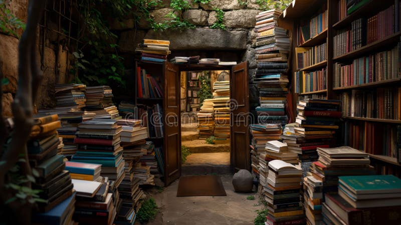 Old Charming Bookstore Overflowing with Books Stock Photo - Image of ...