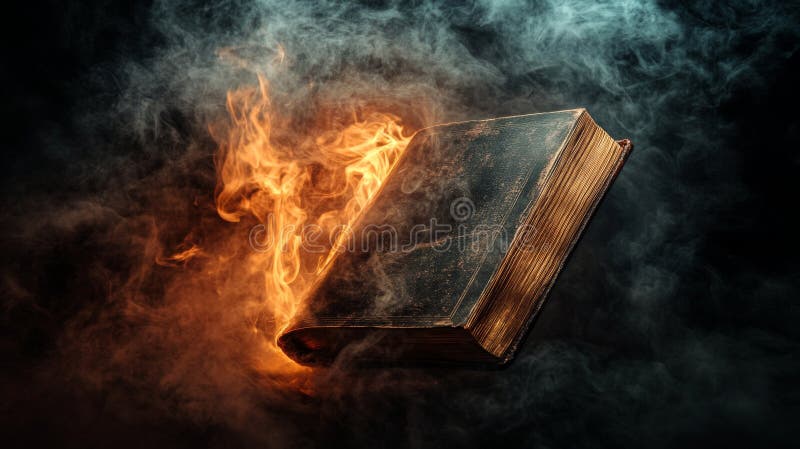 Burning Ancient Book Engulfed in Flames and Smoke Stock Image - Image ...