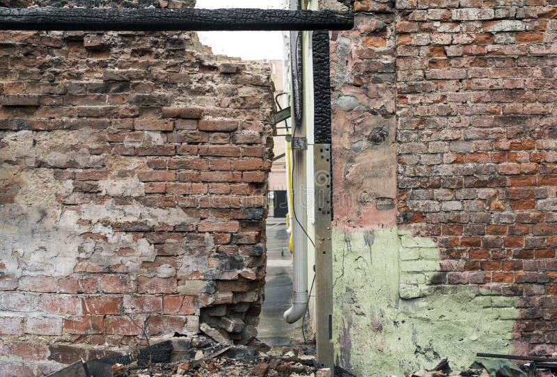 Old charred brick walls stock image. Image of loss, house - 207066525