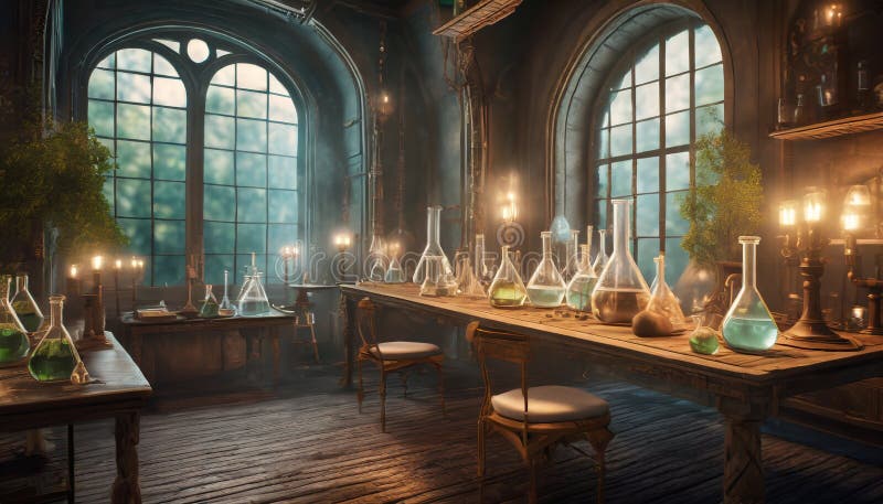 Old Chemical Alchemy Workshop Stock Illustration - Illustration of ...