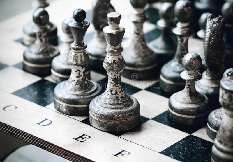 Old Chess Pieces Stand on the Chessboard Stock Image - Image of classic ...