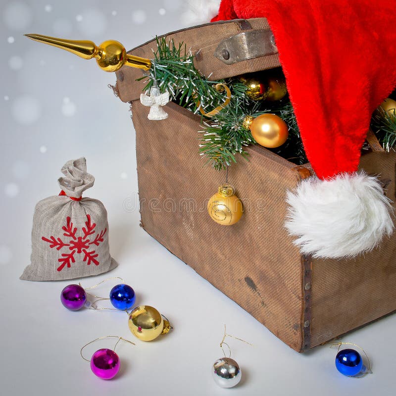 Old Chest with Christmas Tree Stock Image - Image of yellow, year: 47401125