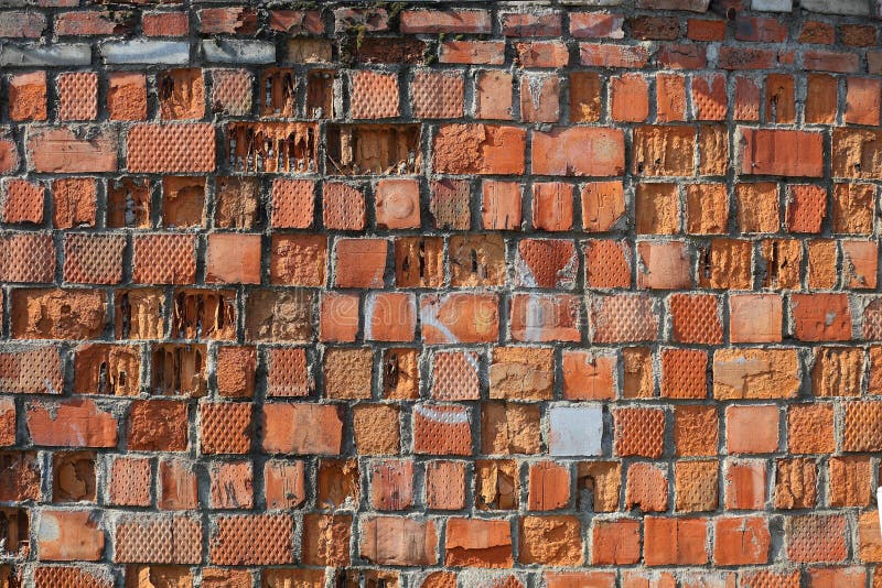Old Chipped Wall of Large Red Brick Stock Image - Image of bricks ...