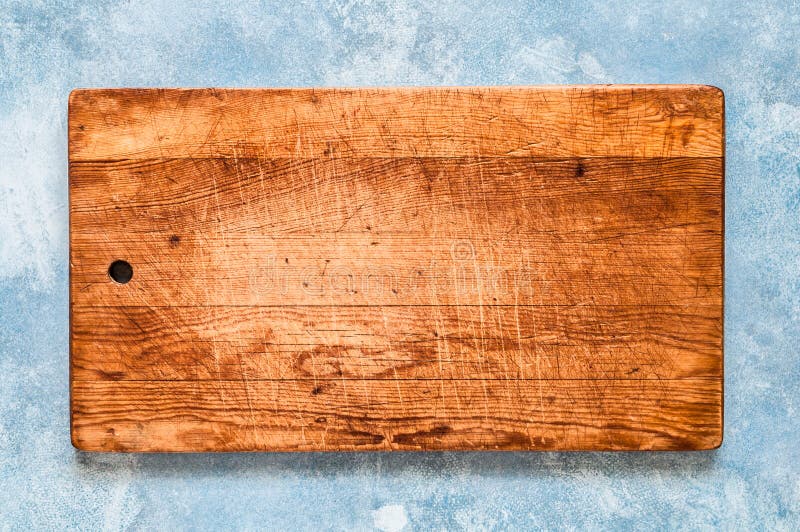 Old Chopping Board on Blue Background Stock Image - Image of pine ...