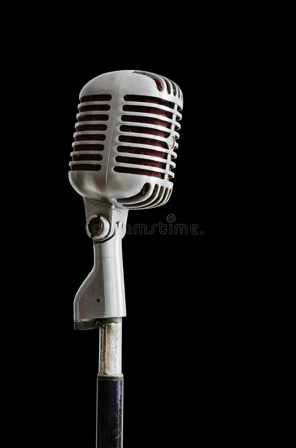 Old Chrome Microphone On Black Stock Photo - Image of microphone ...