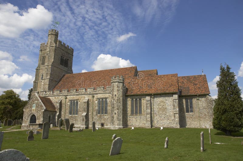 English Country Village Church Stock Image - Image of clouds, place ...