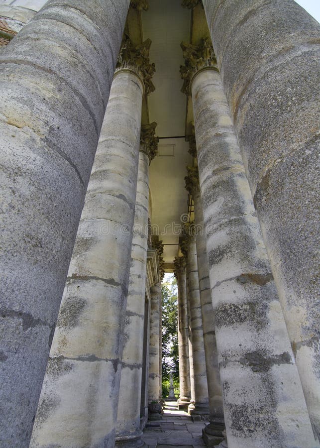 Old Church Facade with Columns. Entrance in Church Stock Image - Image ...