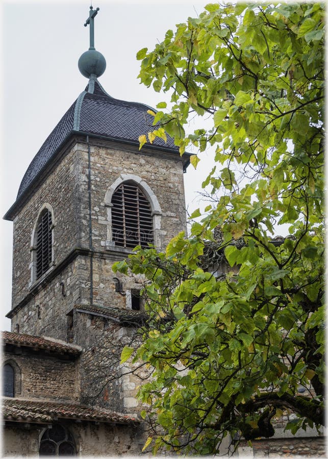 An Old Church in the Medieval Village of Perouges, France Stock Photo ...