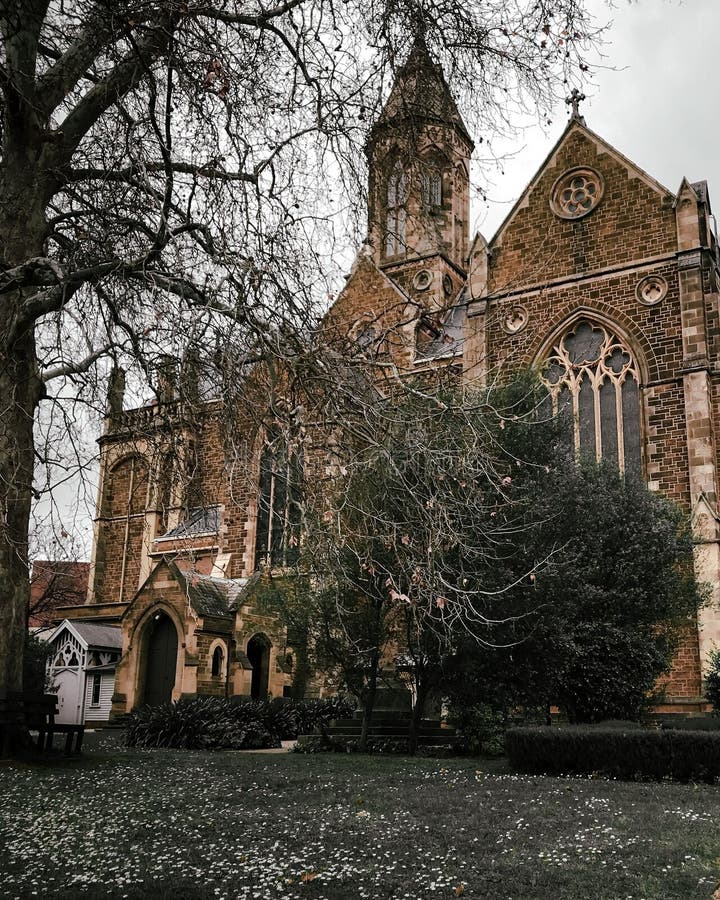 Old Church Obstructed by Vegetation on a Gloomy Day Stock Image - Image ...