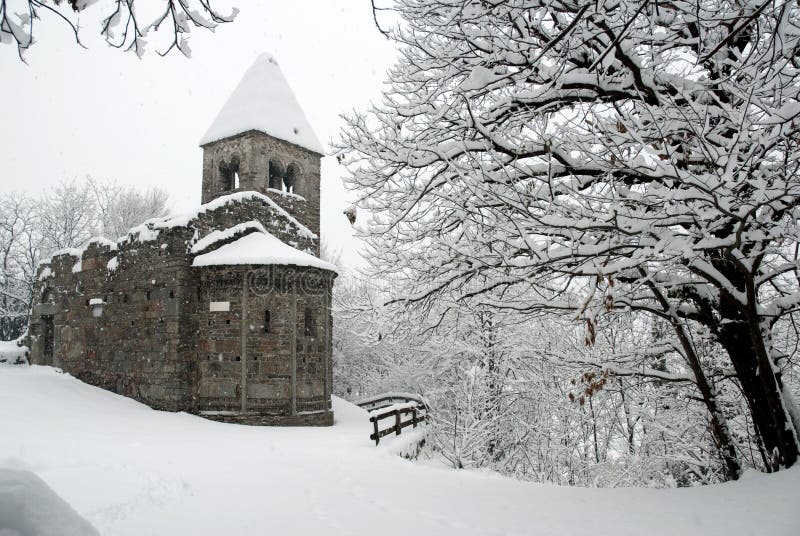 Old church in the snow stock image. Image of snowfall - 12731435