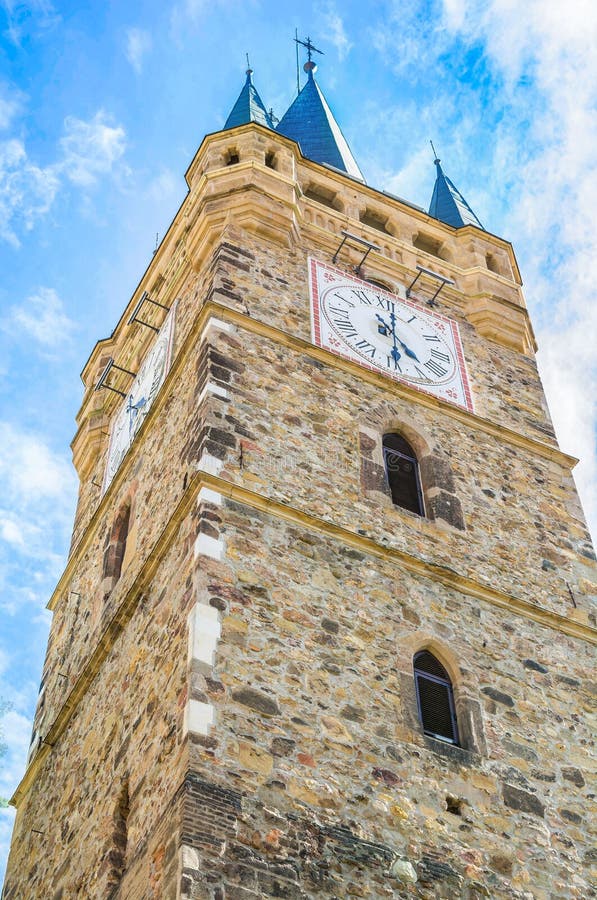 Old Church Tower with Clock, Abstract View - Romania Transylvania Stock ...