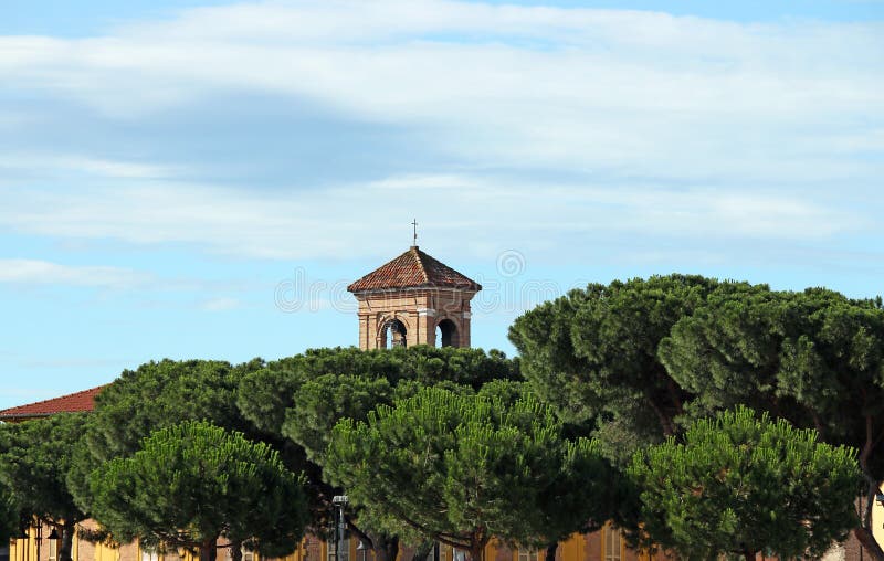 Old Church Tower and Pine Trees Rimini Stock Image - Image of italy ...