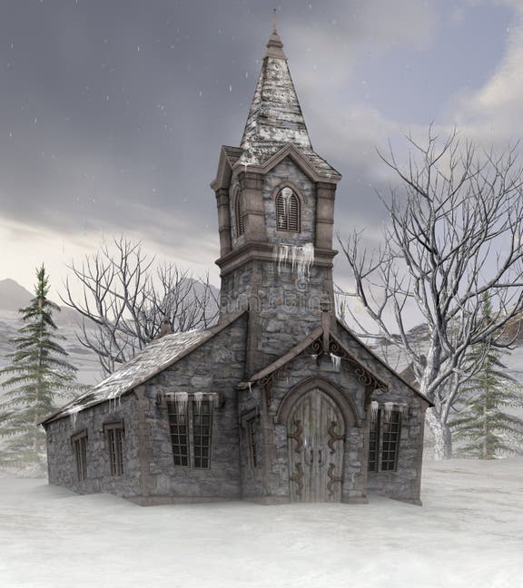 Old church in winter stock illustration. Illustration of country - 22295569