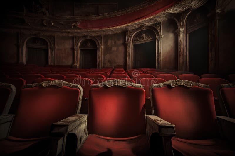 Old Cinema Hall with Red Seats, 3d Render and Toned Image Stock ...