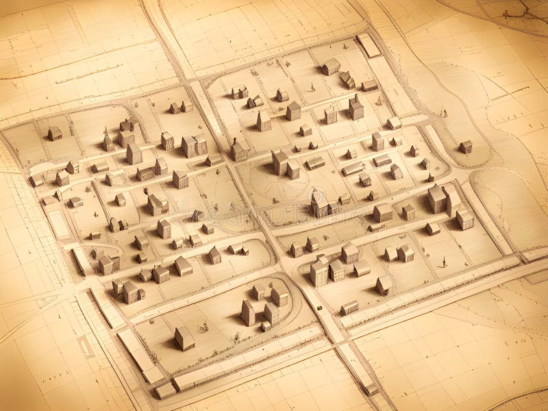 Old City with Ancient Map, Ai Generated Stock Illustration ...