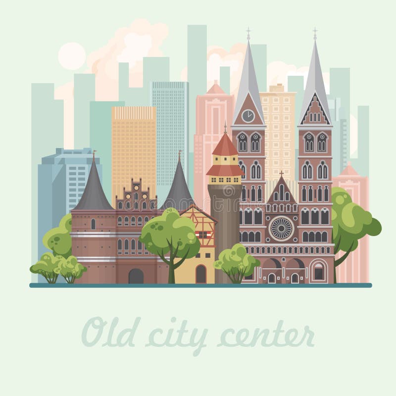 Old City Center Vector Illustration in Flat Design Stock Vector ...