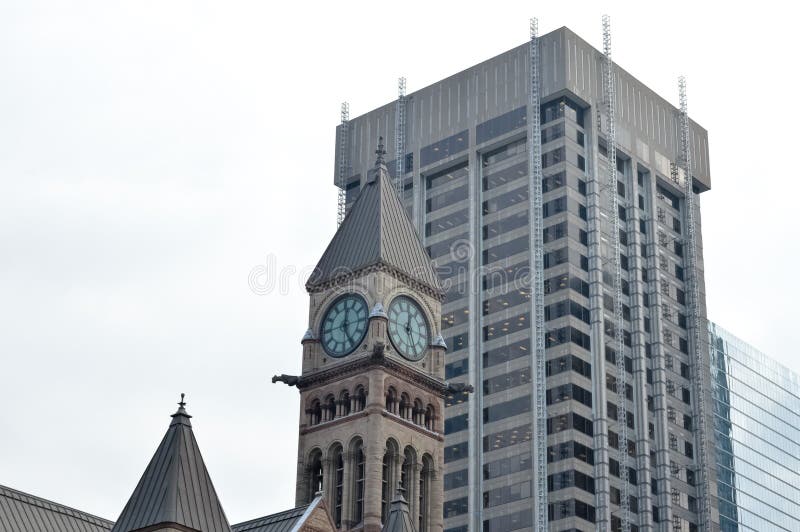 Old City Hall Clock Tower and Skyscraper in Toronto Stock Photo - Image ...