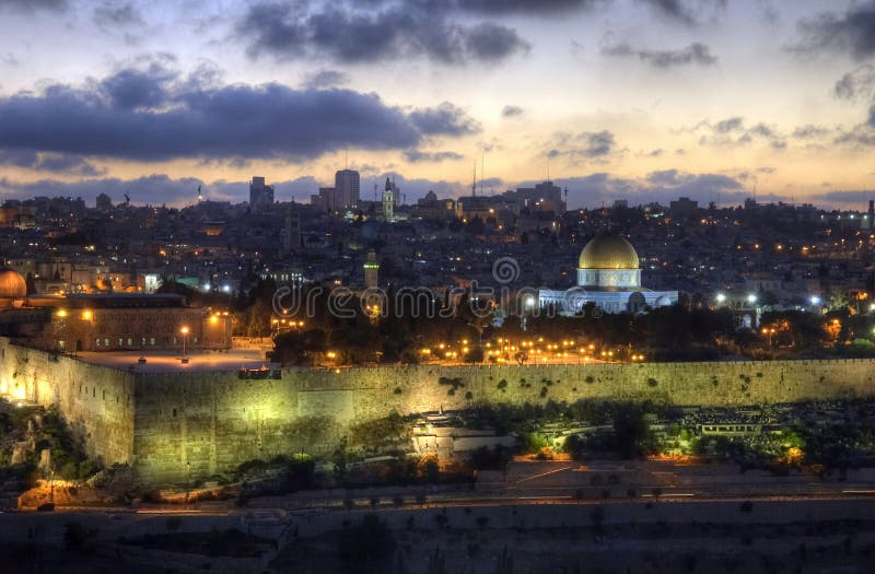 Panoramic View To Jerusalem Old City at Sunset Stock Image - Image of ...