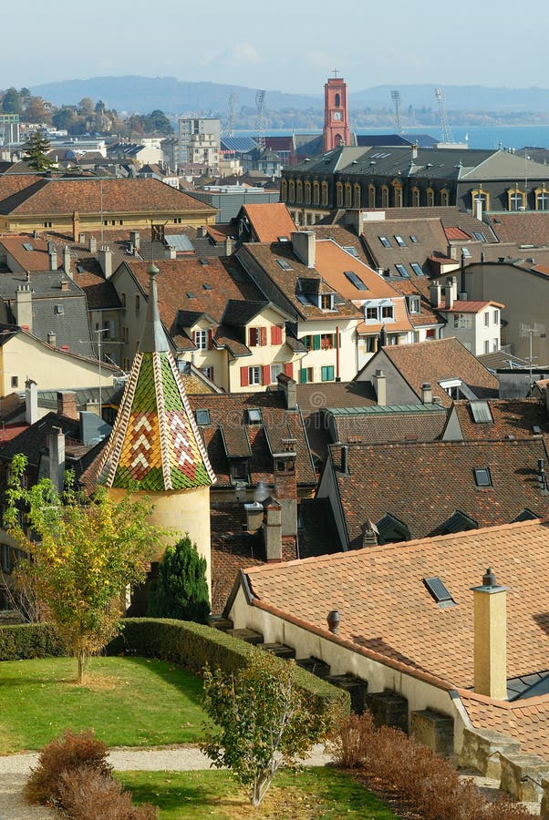Old city of neuchatel stock image. Image of tiled, europe - 18116875
