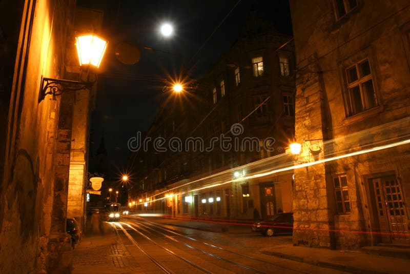 Old city at night stock image. Image of avenue, brick - 9270631