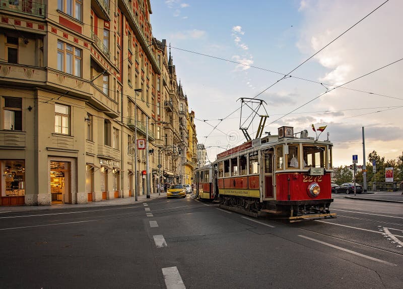 Prague red tram editorial photo. Image of czech, city - 135131181