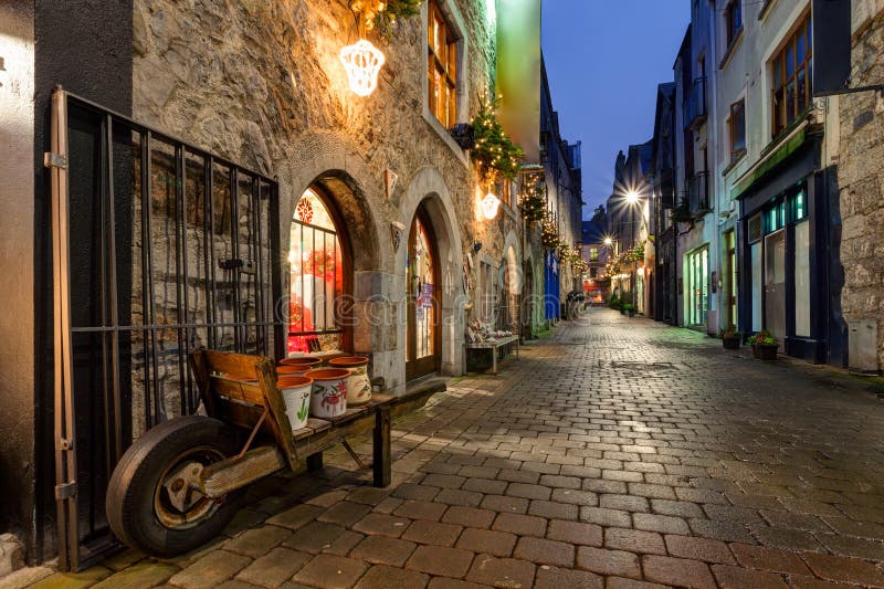 Old city street at night stock photo. Image of galway - 29019660