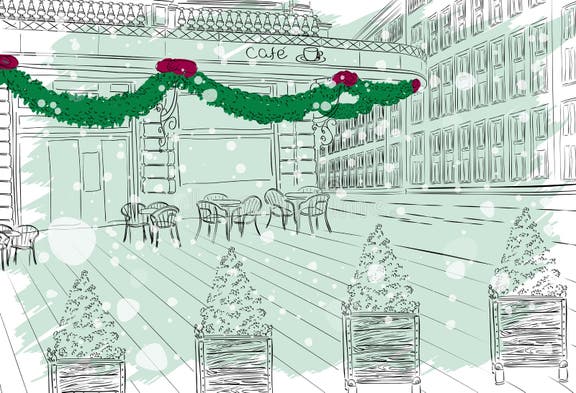 Old city view with cafe stock vector. Illustration of icon - 35427715